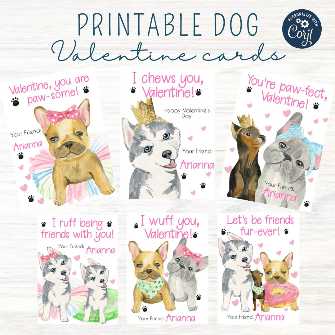 Editable Dog Valentine Cards,bulldog Valentines,kids Valentine Cards ...