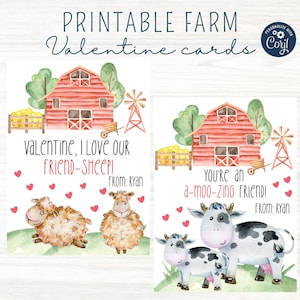 Farm Animals Valentine Cards,barnyard Valentines,kids Valentine Cards ...