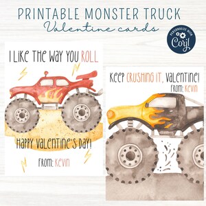 Editable Monster Truck Valentine Cards,boy Valentines,kids Valentine ...