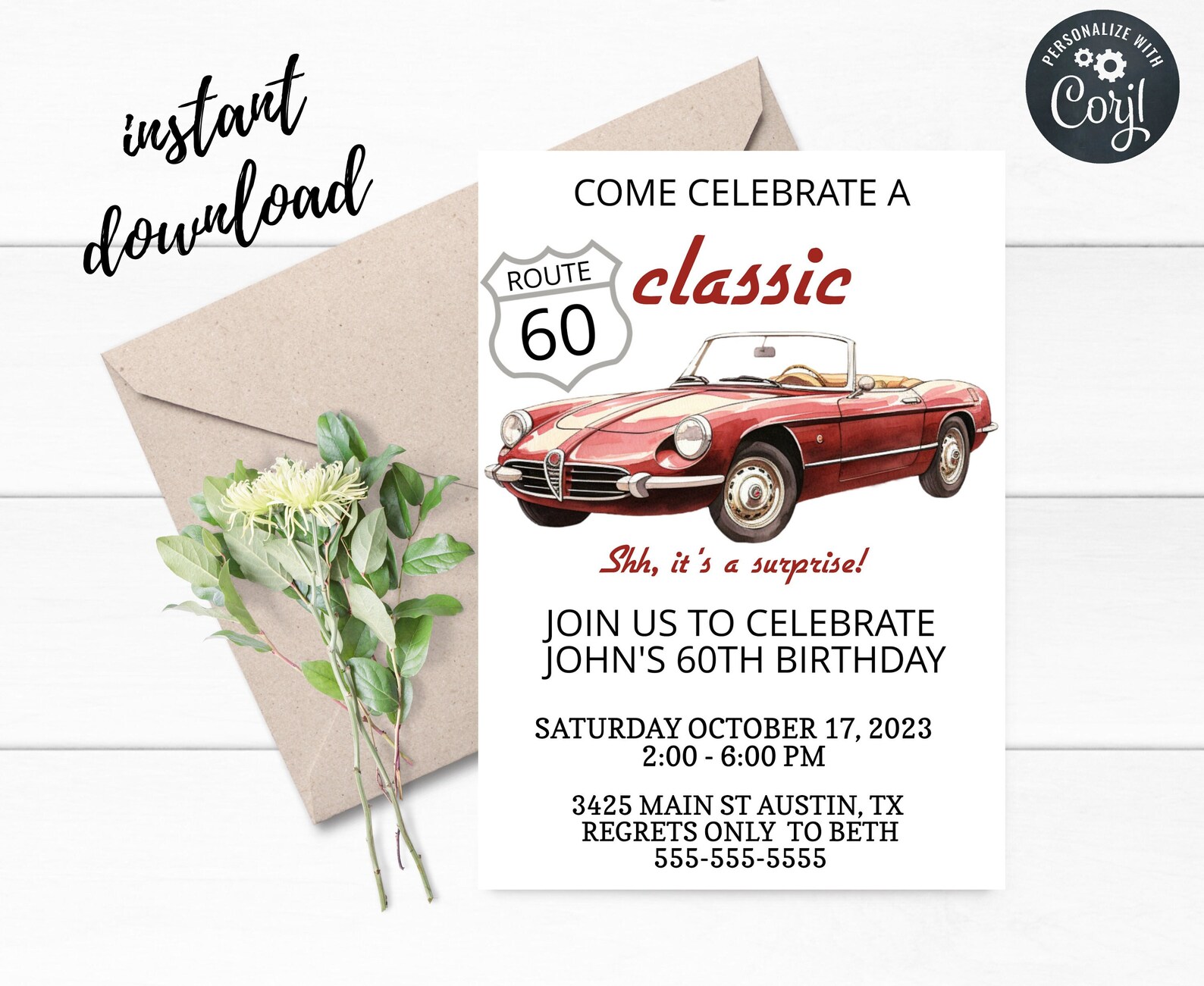 Classic Car Birthday Invitation,50th 60th 70th Birthday,celebrate a ...