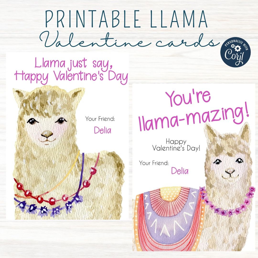 Editable Llama Valentine Cards,llama Valentines,llama Kids Valentine ...