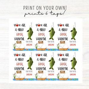 Printable Valentine Tags,fishing Valentine Card,kids Valentines ...