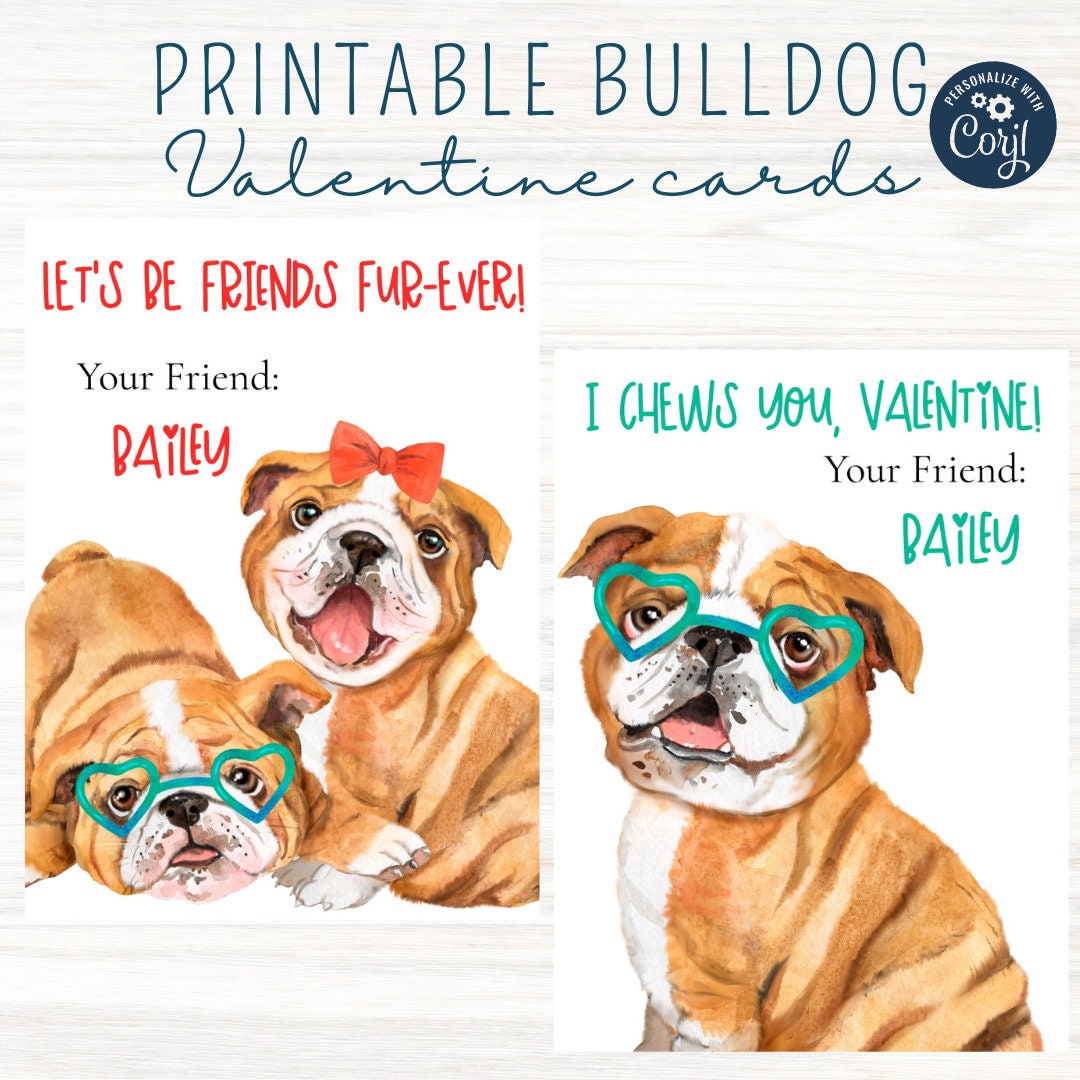 Editable Dog Valentine Cards,bulldog Valentines,kids Valentine Cards ...