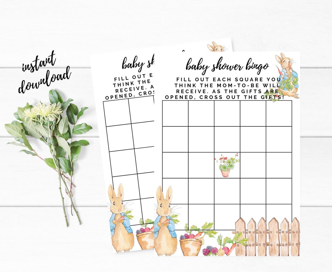Rabbit Baby Shower Bingo Card,bunny Bingo Card,rabbit Bingo,bunny Bingo ...