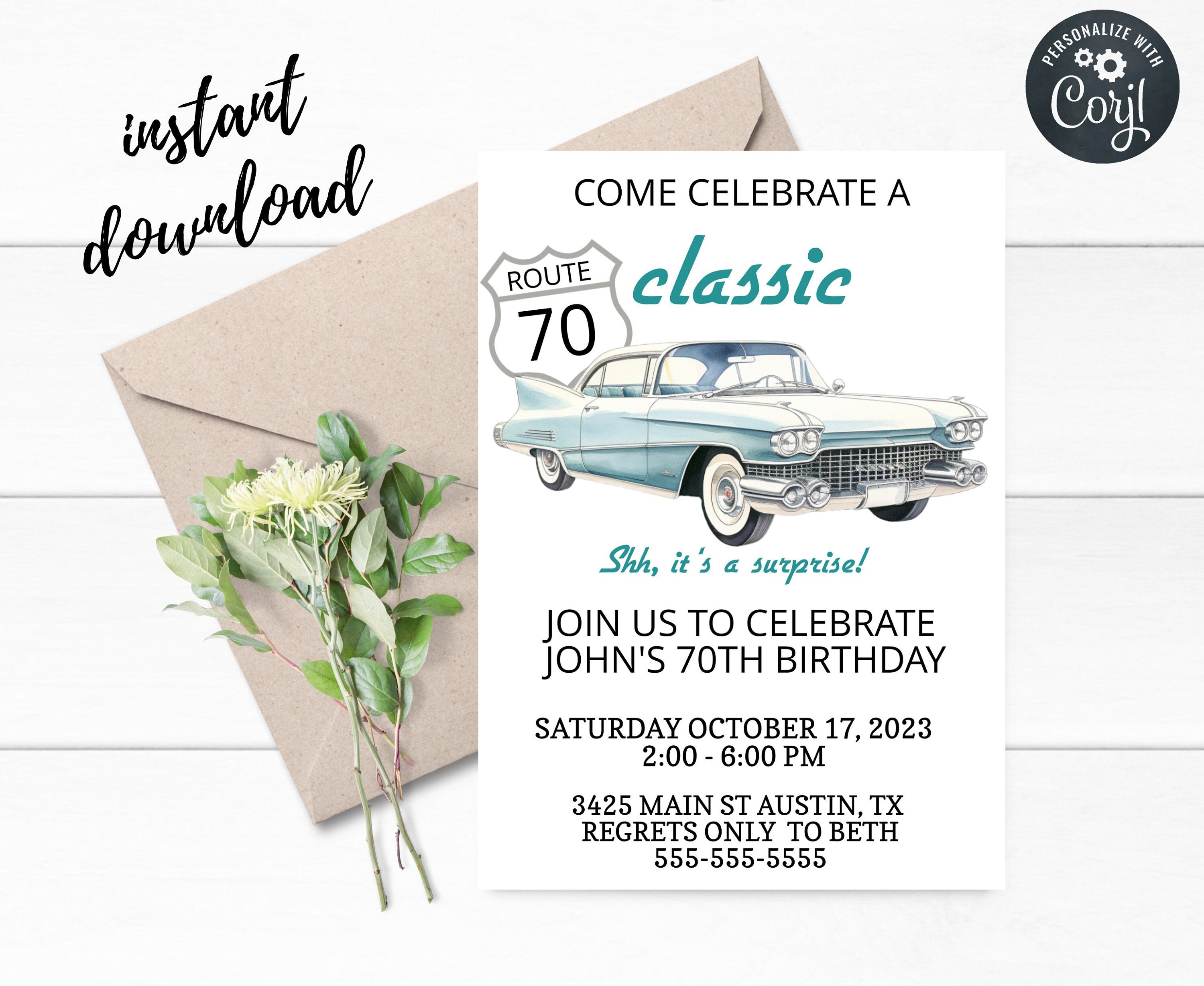 Classic Car Birthday Invitation50th 60th 70th - Etsy
