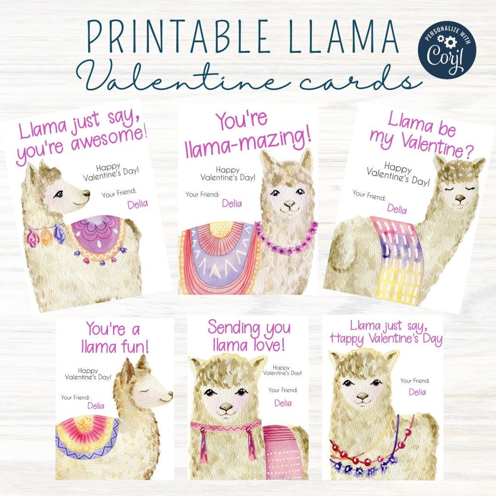 Editable Llama Valentine Cards,llama Valentines,llama Kids Valentine ...