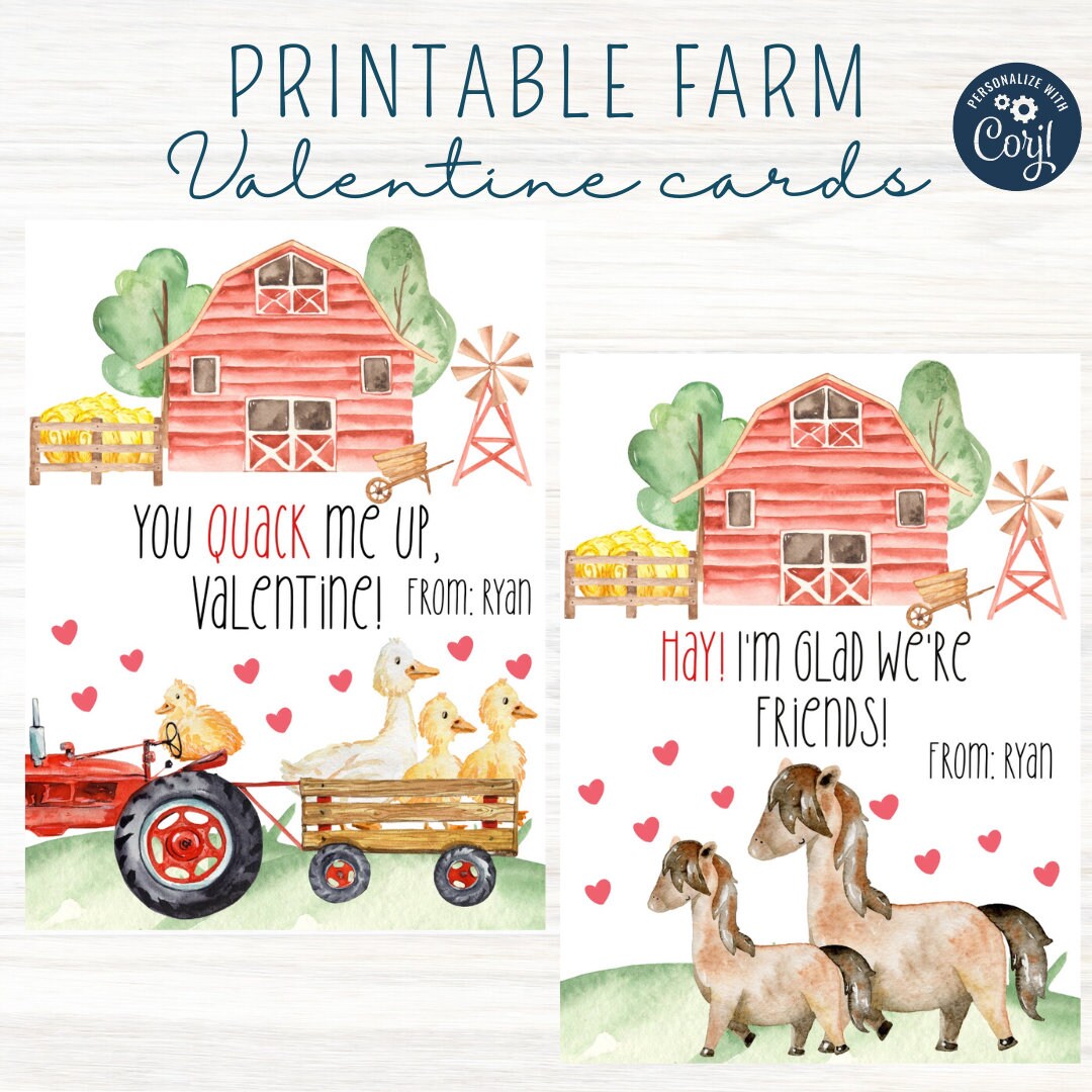 Farm Animals Valentine Cards,barnyard Valentines,kids Valentine Cards ...