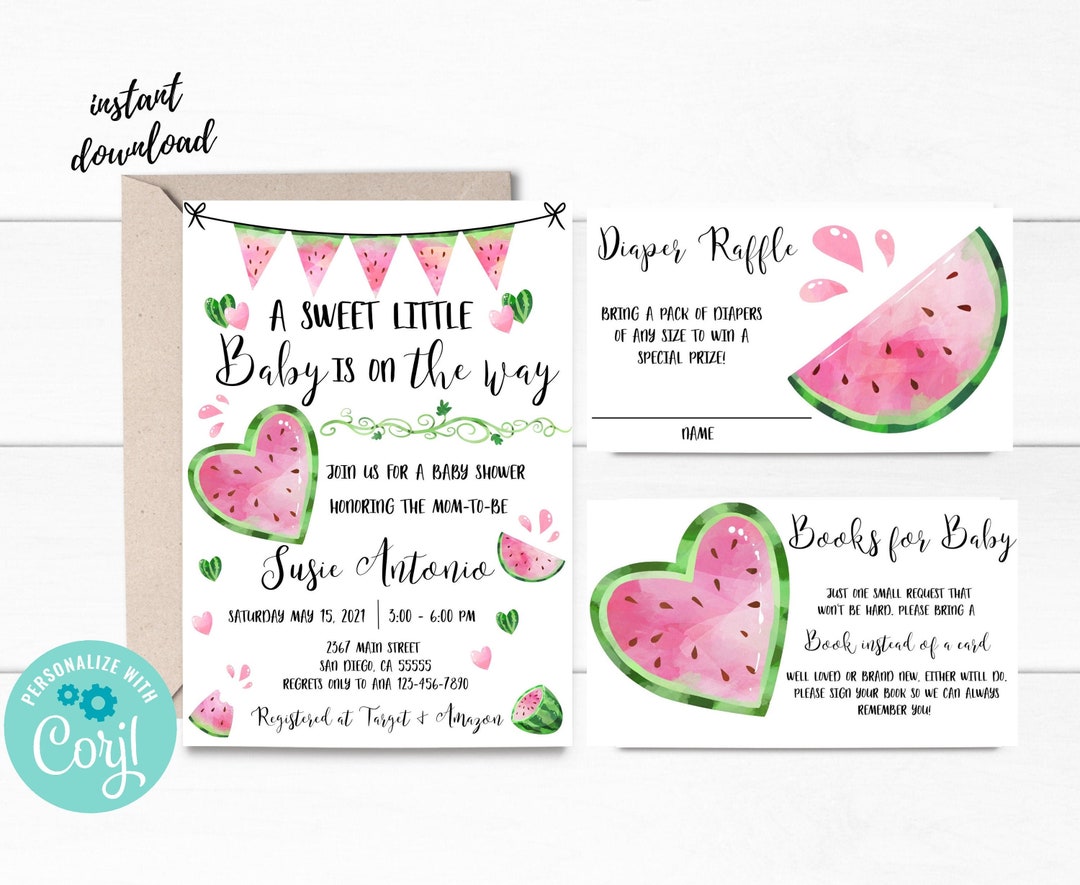 Watermelon Baby Shower Bundle Invitation,watermelon Invitation,baby ...