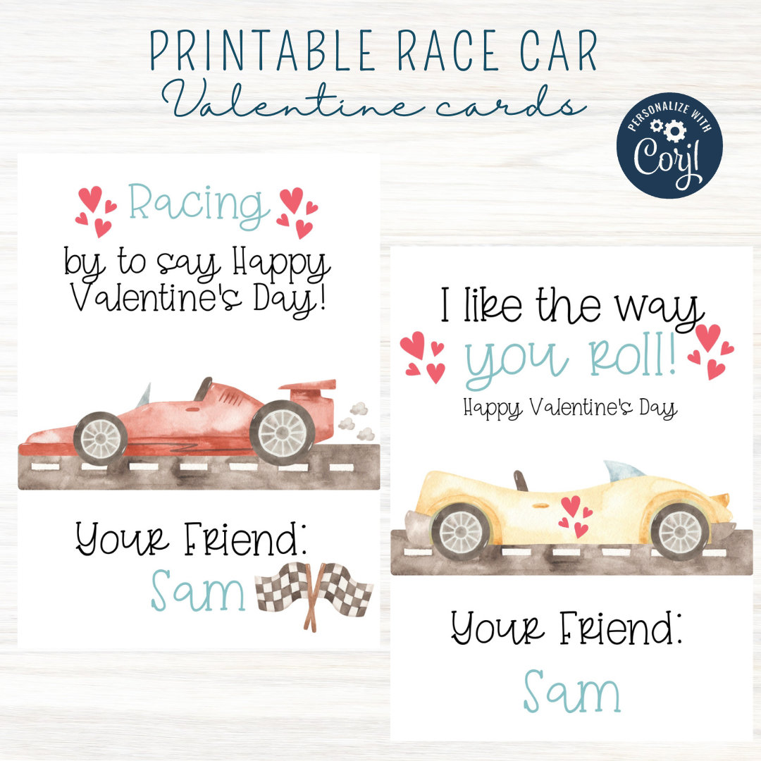 Editable Race Car Valentine Cards,race Car Valentines,kids Valentine ...