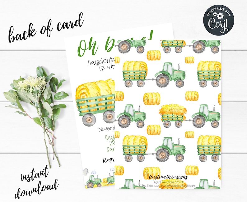 Green Tractor Birthday Invitation, Farm Party, Editable Template ...