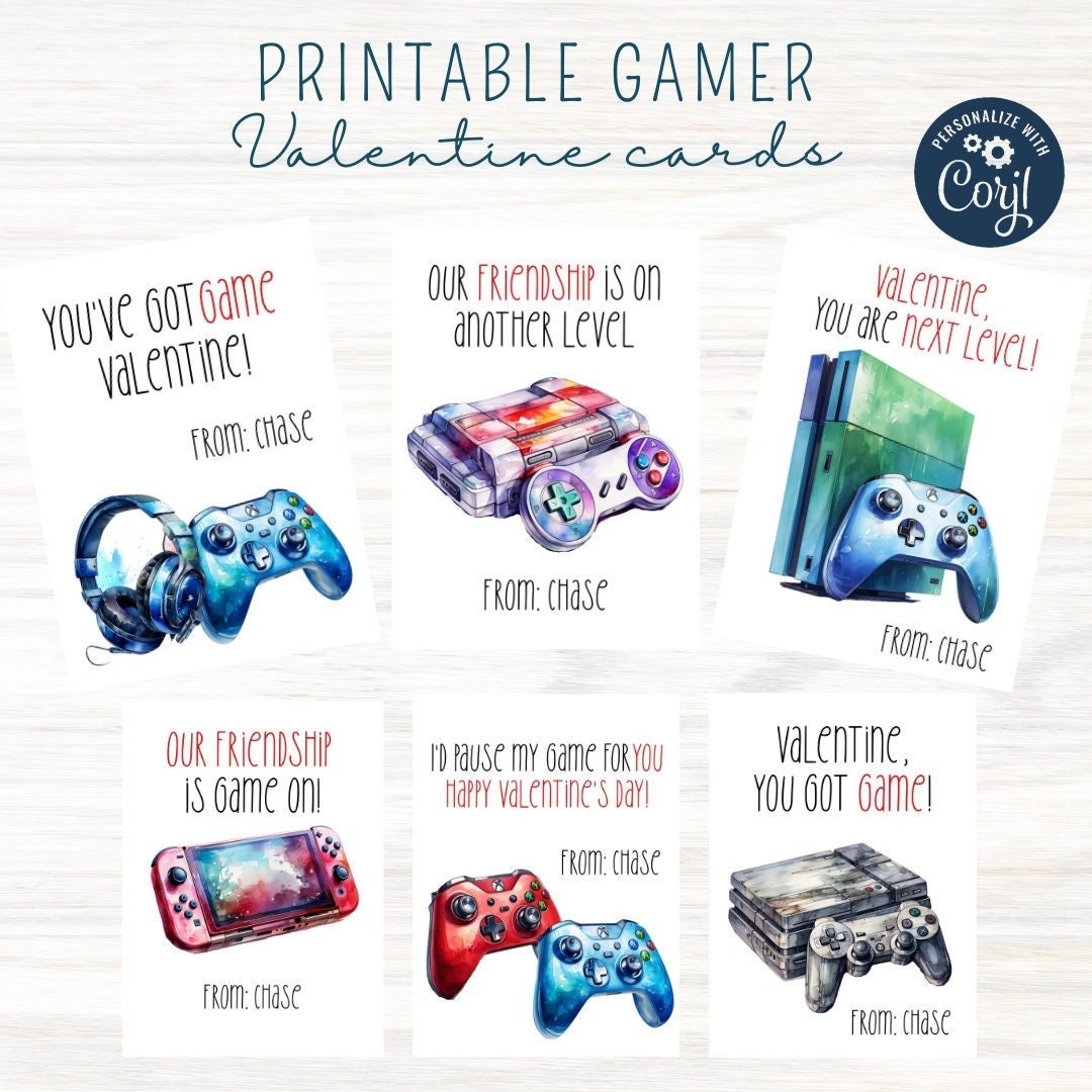 Editable Gamer Valentine Cards,video Game Valentines,kids Valentine ...