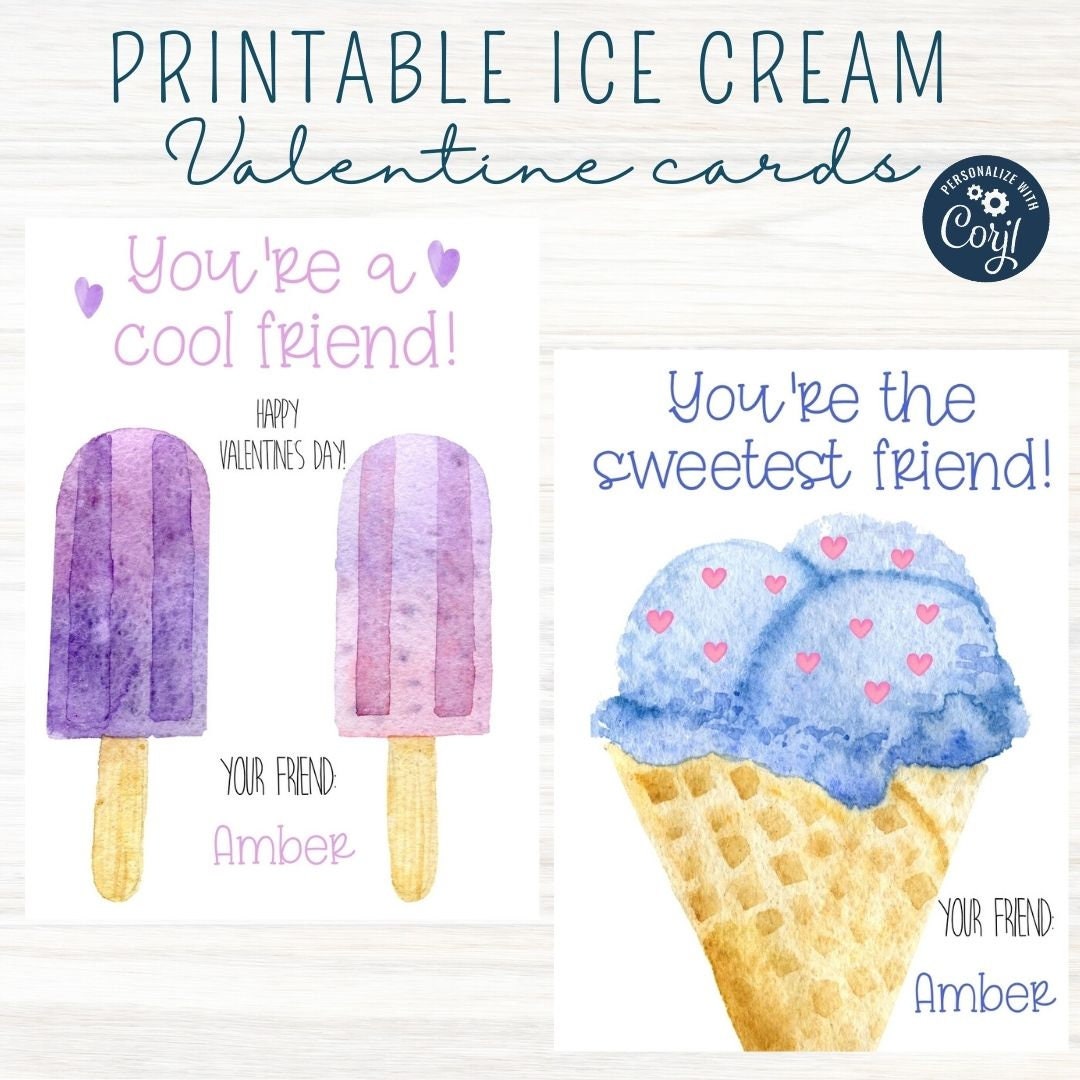 Editable Ice Cream Valentine Cards,ice Cream Valentines,kids Valentine ...