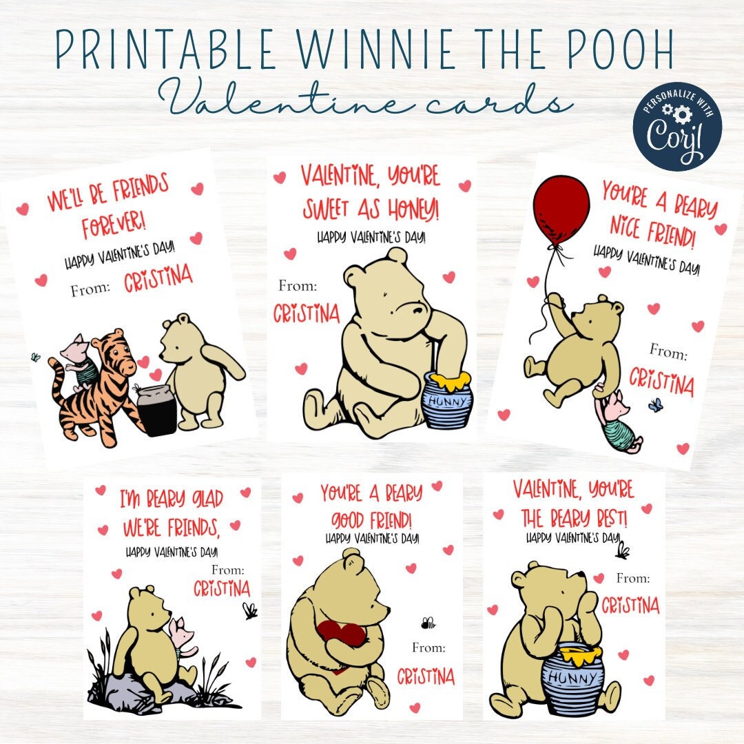 Editable Classic Winnie the Pooh Valentine Cards,pooh Valentines,kids ...