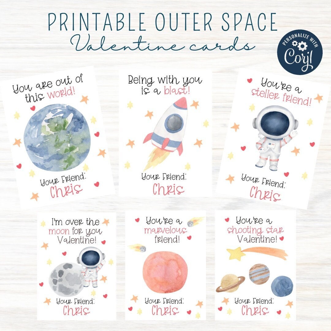Editable Outer Space Valentine Cards,space Valentines,kids Valentine ...