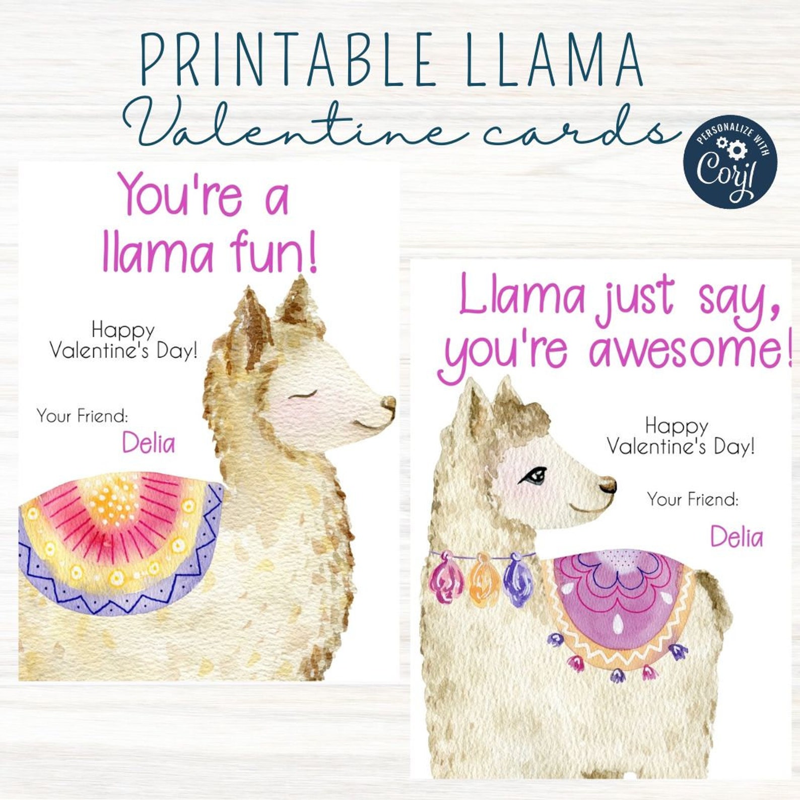 Editable Llama Valentine Cards,llama Valentines,llama Kids Valentine ...