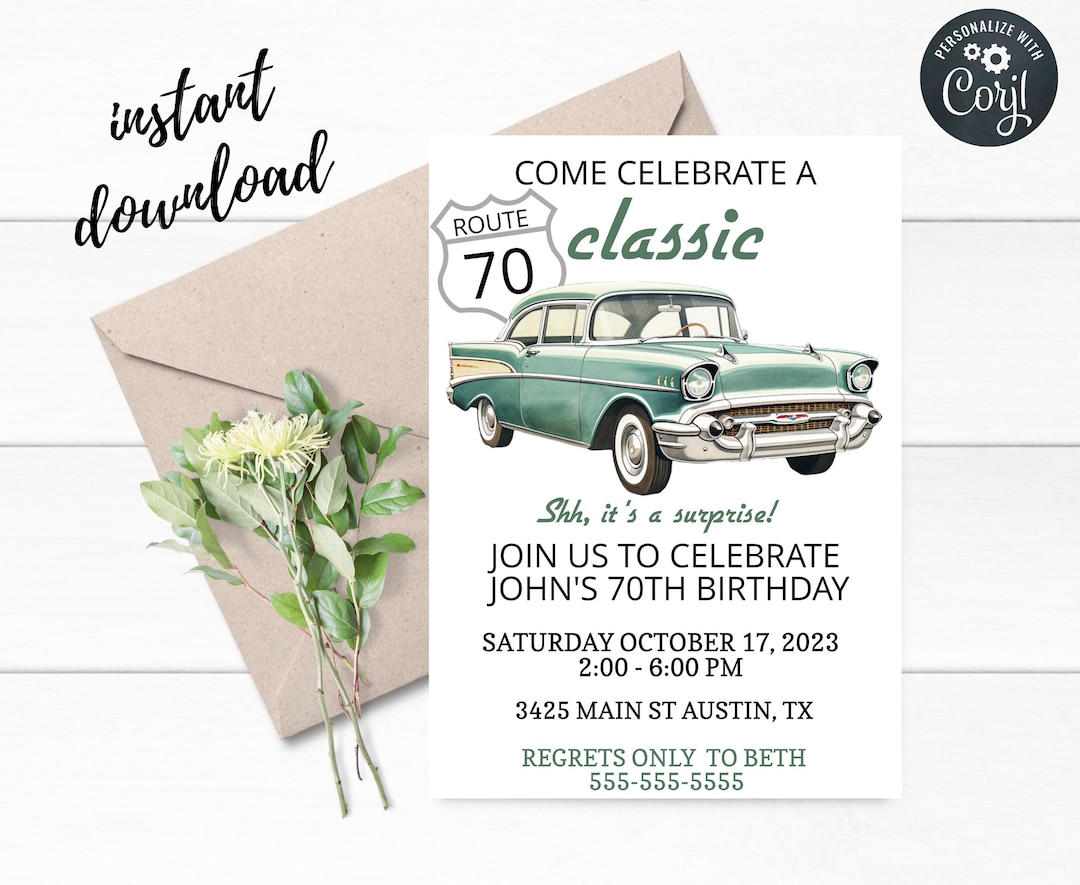 Classic Car Birthday Invitation,50th 60th 70th Birthday,celebrate a ...