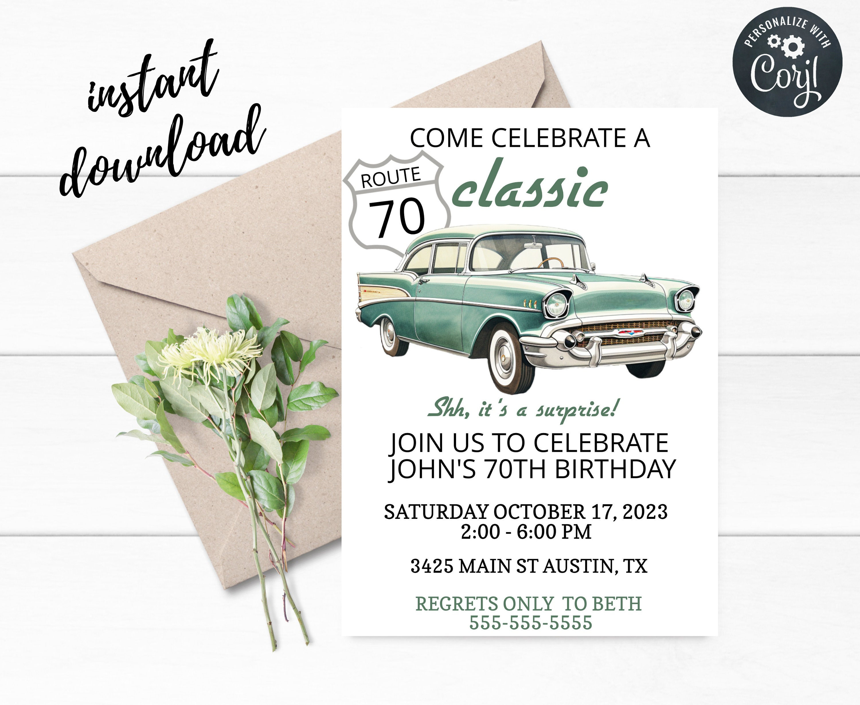 Classic Car Birthday Invitation,50th 60th 70th Birthday,celebrate a ...