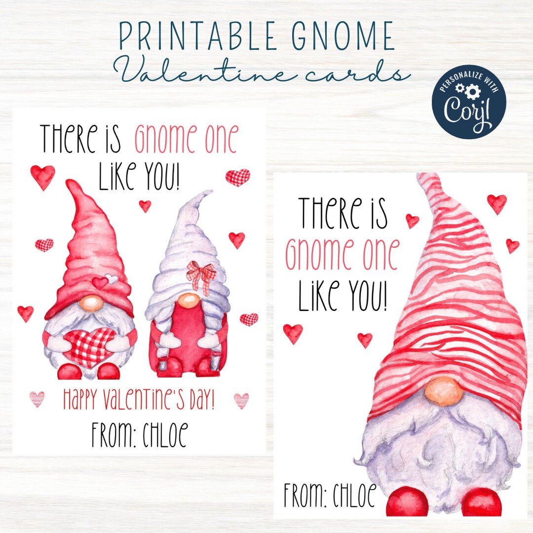 Editable Gnome Valentine Cards,gnome Valentines,kids Valentines,gnome ...
