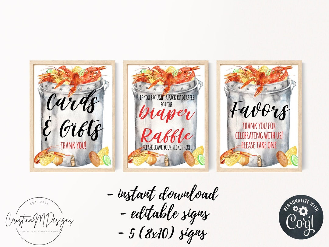 Editable Crawfish Boil Signs,crawfish Party Signs,crawfish Baby Shower ...