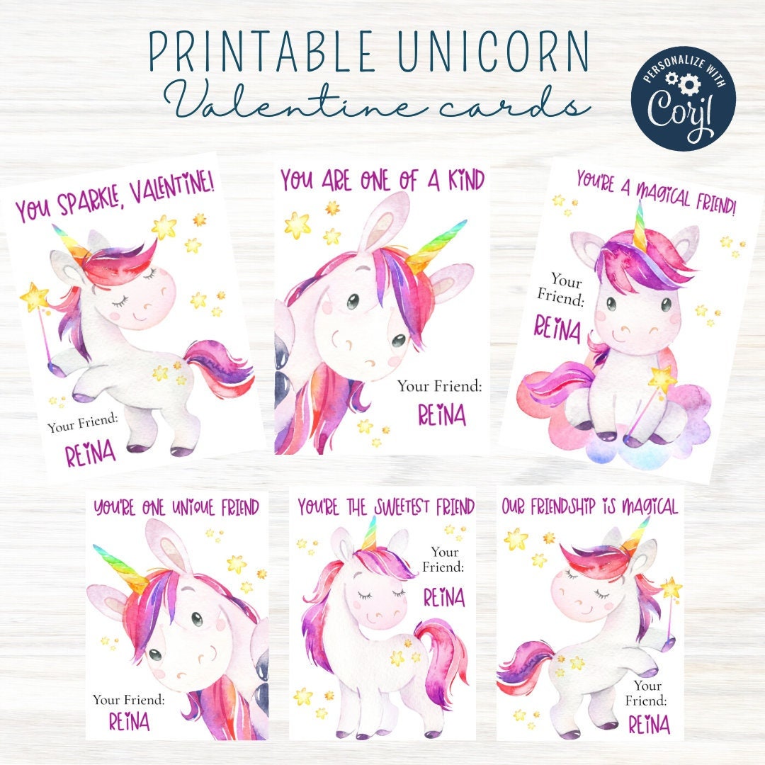 Editable Unicorn Valentine Card, Girl Valentine Cards,unicorn ...