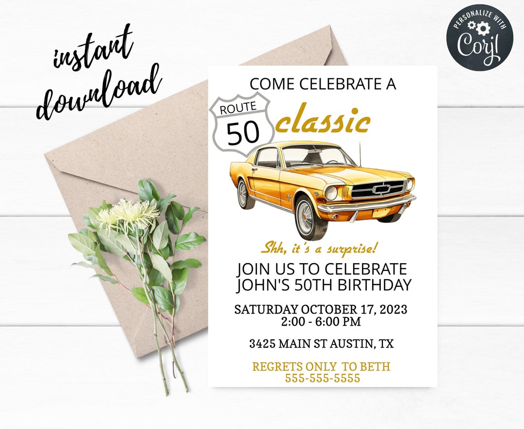 Classic Car Birthday Invitation 50th 60th 70th Birthday Celebrate A