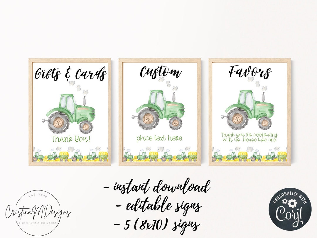 Green Tractor Table Signs,tractor Birthday,farm Party Signs,editable ...