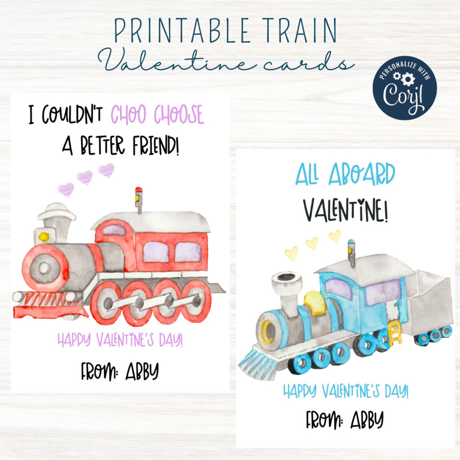 Editable Train Valentine Cards,train Valentines,kids Valentine Cards ...