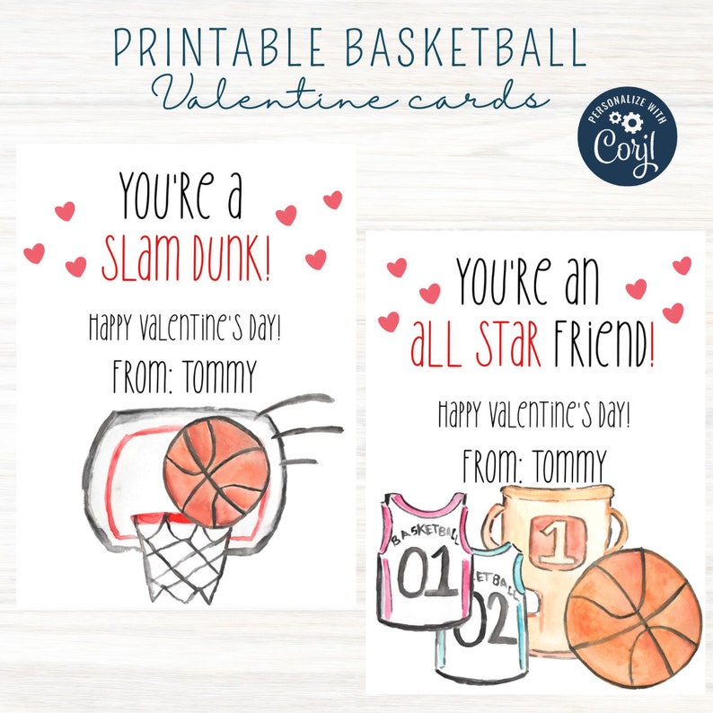 Editable Basketball Valentine Cards,basketball Valentines,kids ...