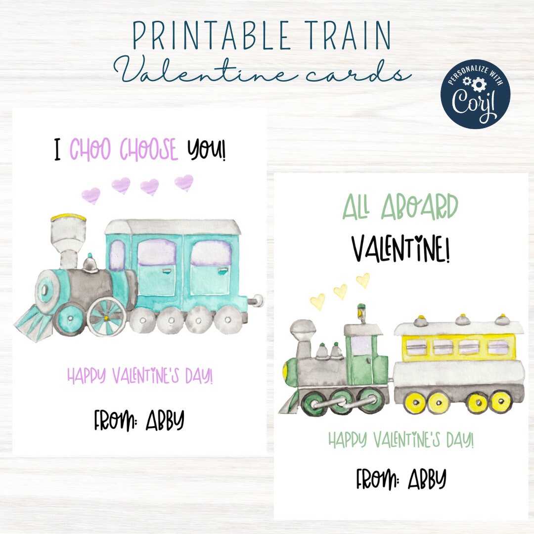 Editable Train Valentine Cards,train Valentines,kids Valentine Cards ...