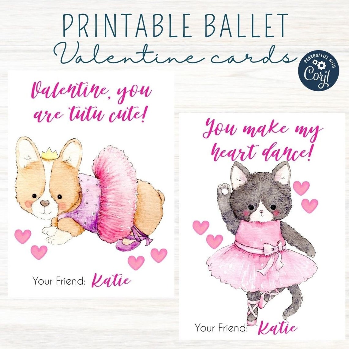 Editable Ballet Valentine Cards,ballet Animals Valentines,kids ...