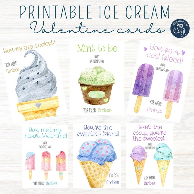 Editable Ice Cream Valentine Cards,ice Cream Valentines,kids Valentine ...