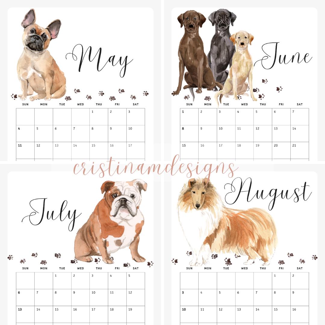 Printable Dog 2025 Calendar,dog Calendar,watercolor Dog Calendar,wall ...