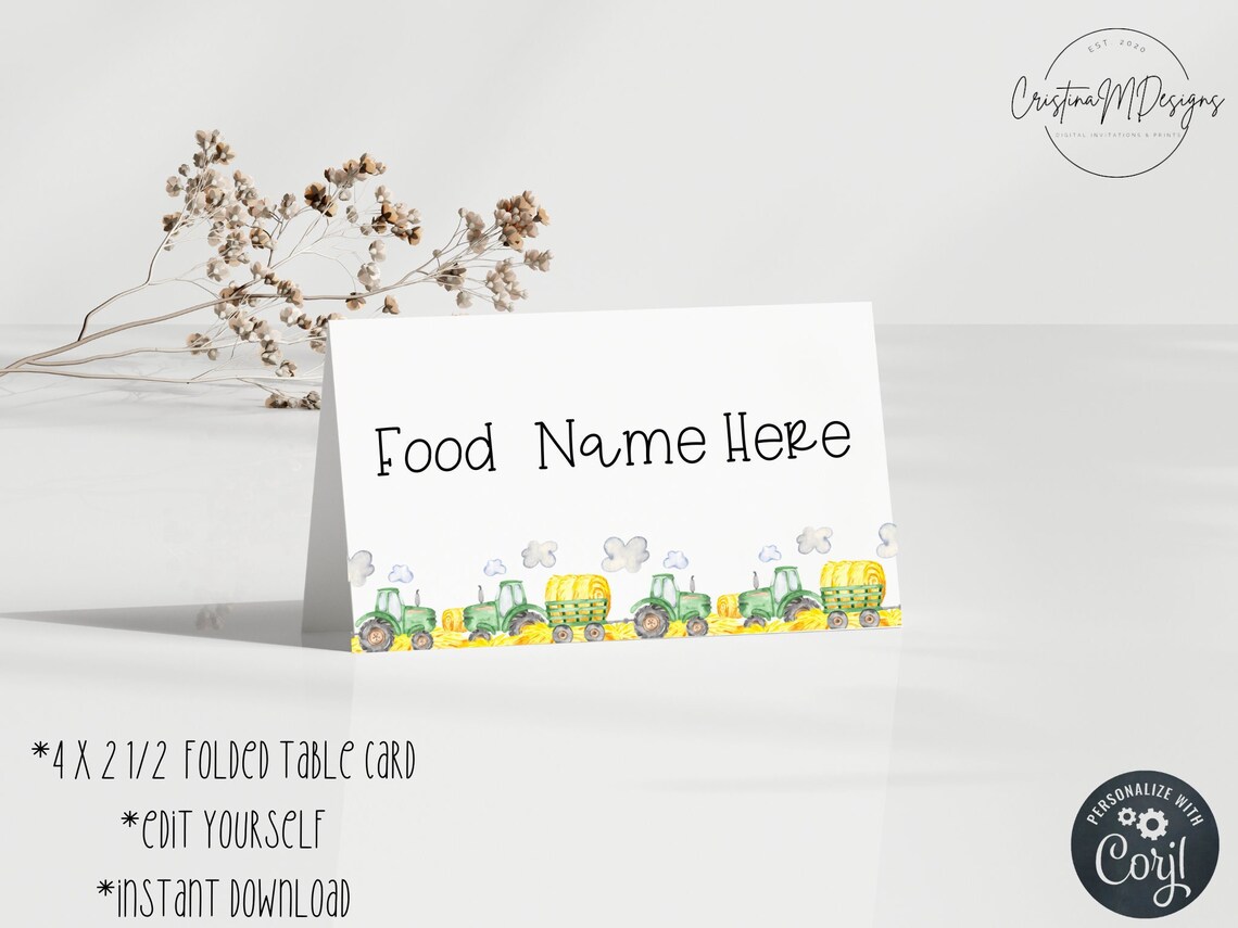 Editable Tractor Food Tent Cards,tractor Decorations,green Tractor ...