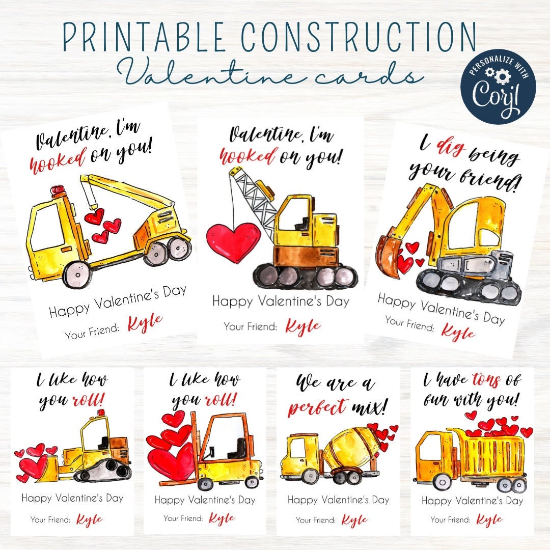 Editable Valentine Cards,construction Valentines,kids Valentine Cards ...