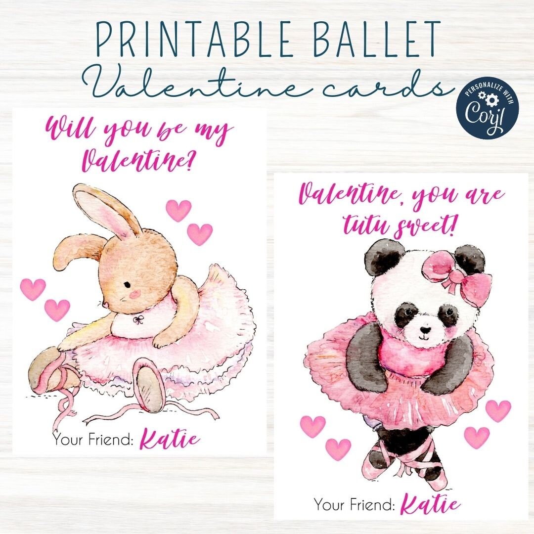 Editable Ballet Valentine Cards,ballet Animals Valentines,kids ...