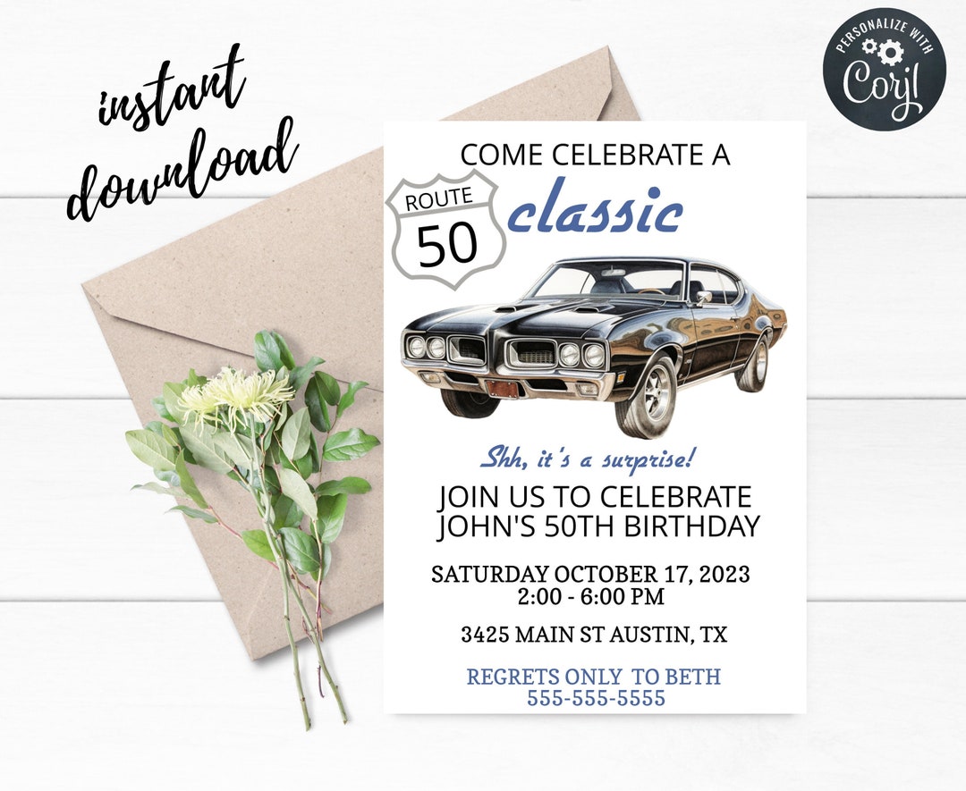 Classic Car Birthday Invitation,50th 60th 70th Birthday,celebrate a ...