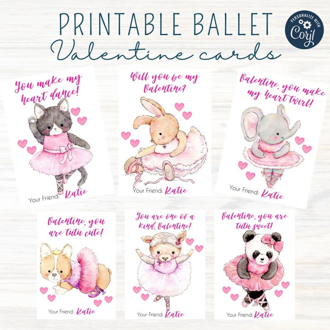 Editable Ballet Valentine Cards,ballet Animals Valentines,kids ...