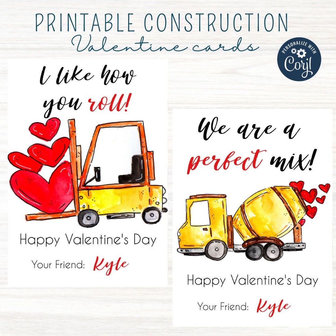 Editable Valentine Cards,construction Valentines,kids Valentine Cards ...