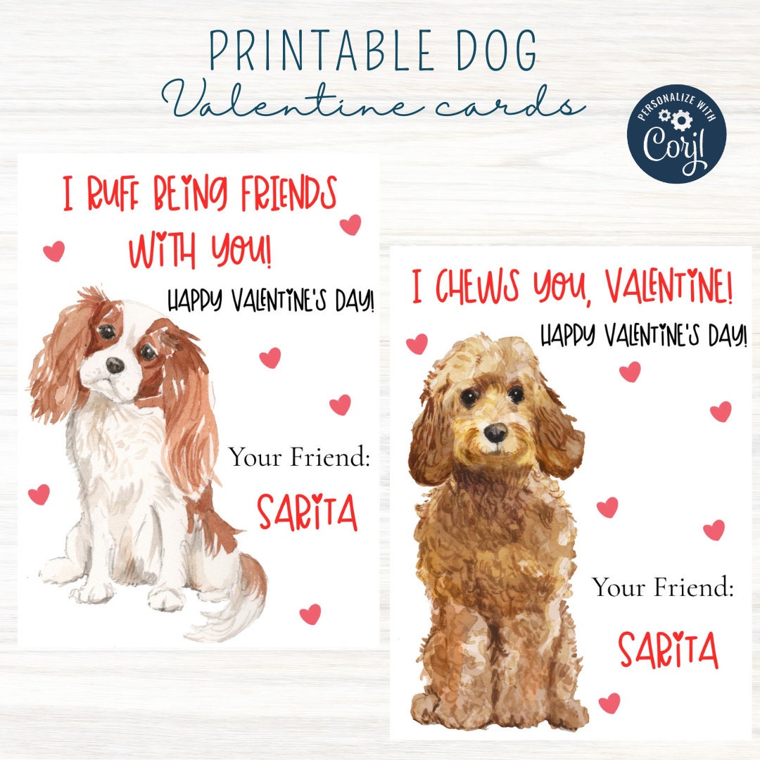 Editable Dog Valentine Cards,puppy Valentines,kids Valentine Cards ...
