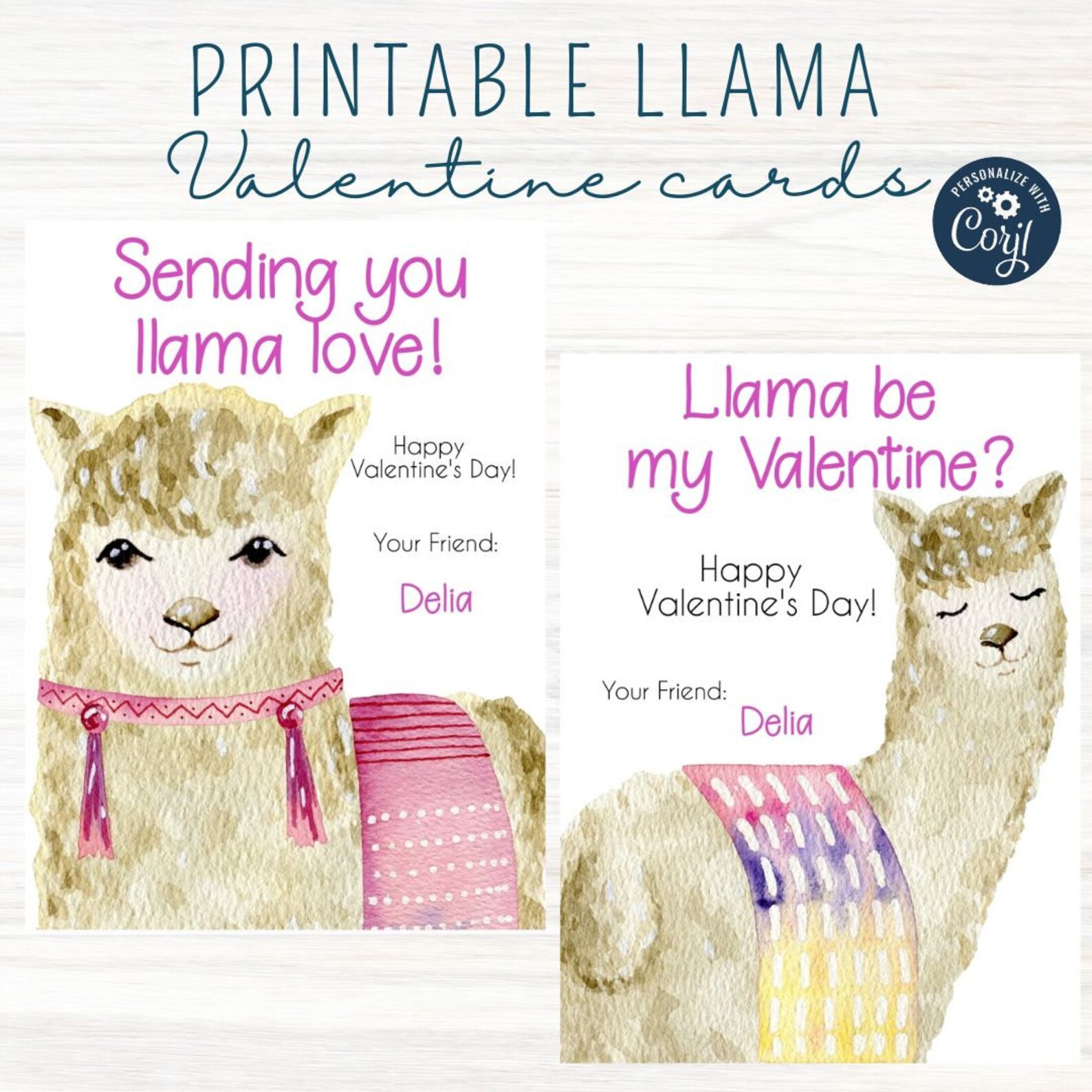 Editable Llama Valentine Cards,llama Valentines,llama Kids Valentine ...