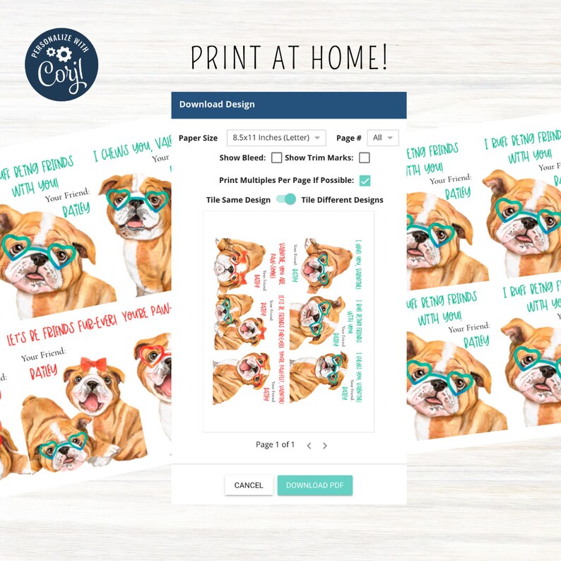 Editable Dog Valentine Cards,bulldog Valentines,kids Valentine Cards ...