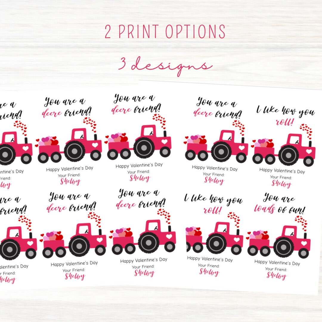 Editable Valentine Cards,pink Tractor Valentines,kids Valentine Cards ...
