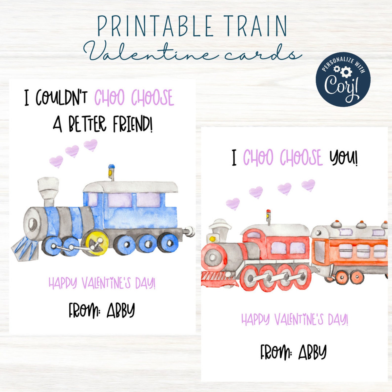 Editable Train Valentine Cards,train Valentines,kids Valentine Cards ...