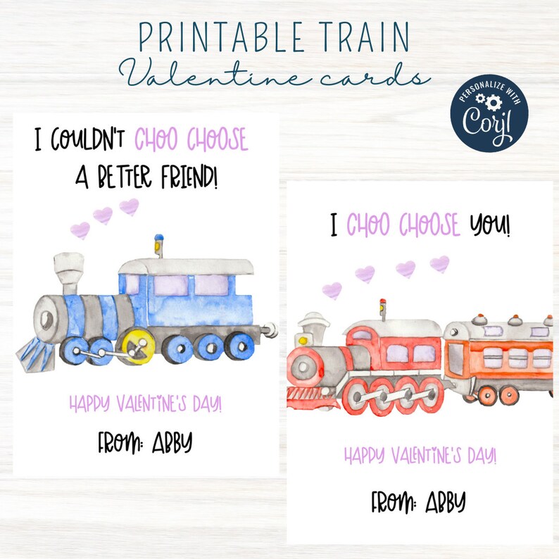 Editable Train Valentine Cards,train Valentines,kids Valentine Cards ...