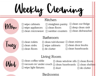 Weekly Cleaning Checklist Fillable Prefilled and Empty Version Included ...