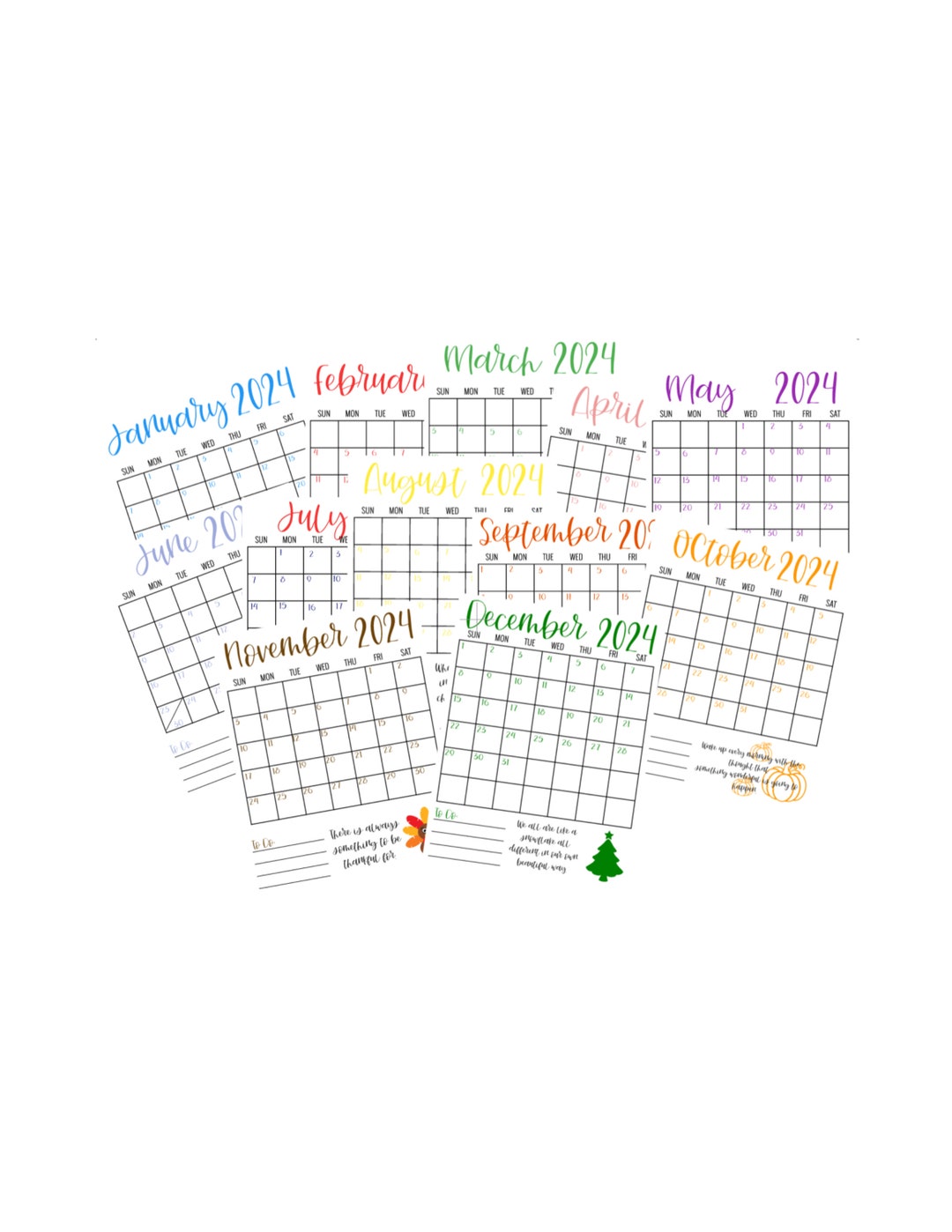 12 Month 2024 Digital Download Calendar - Etsy