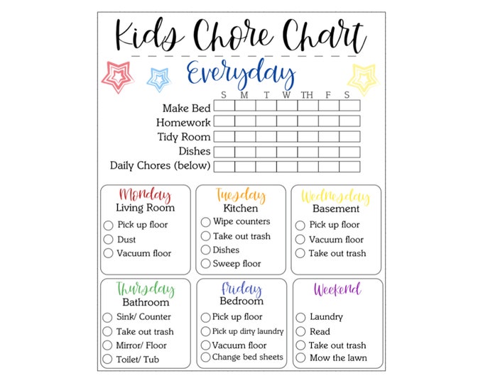 Younger Kids Chore Chart Digital Download - Etsy Canada