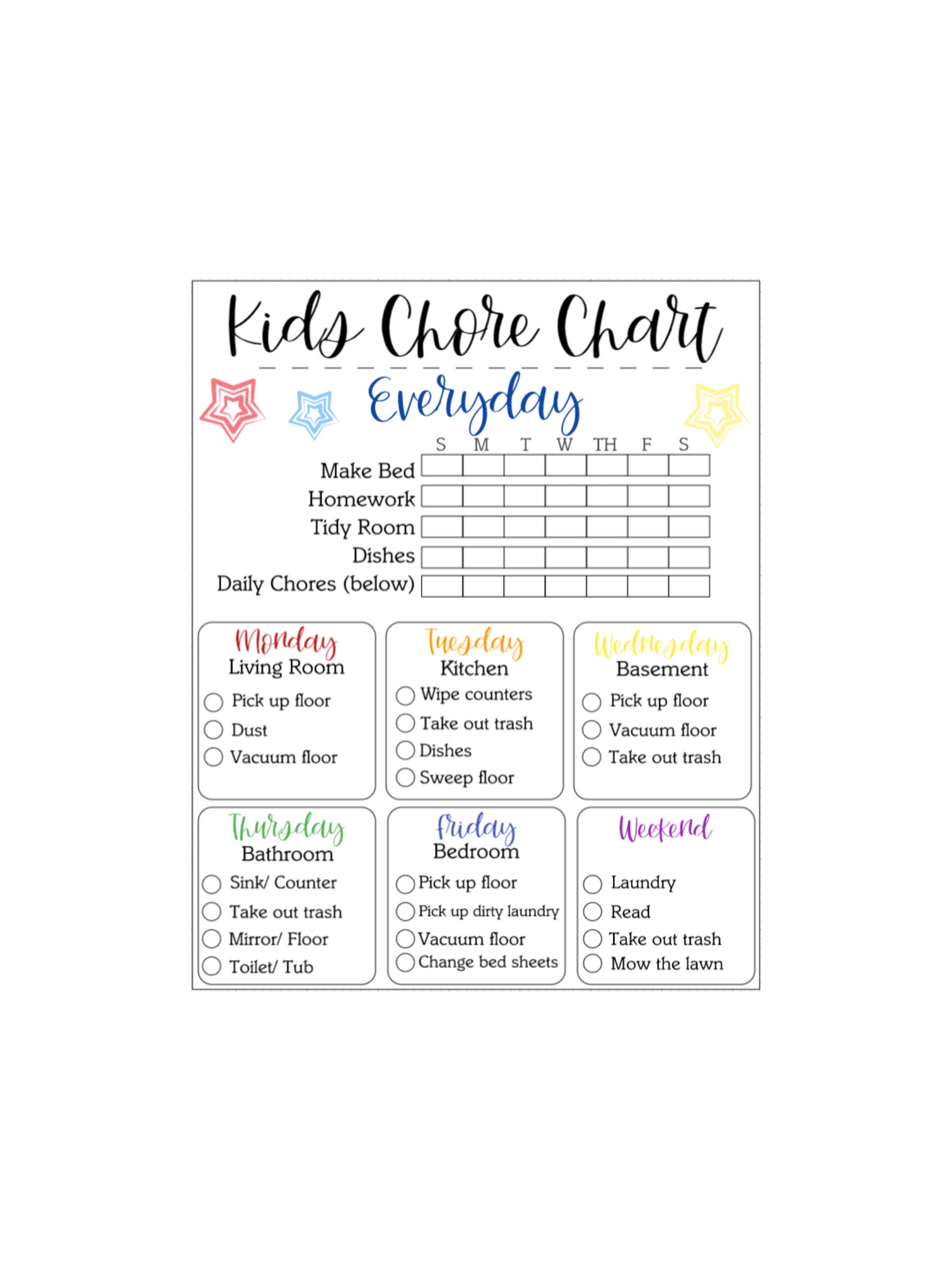 Kids Chore Chart Ages 8+ Digital Download - Etsy