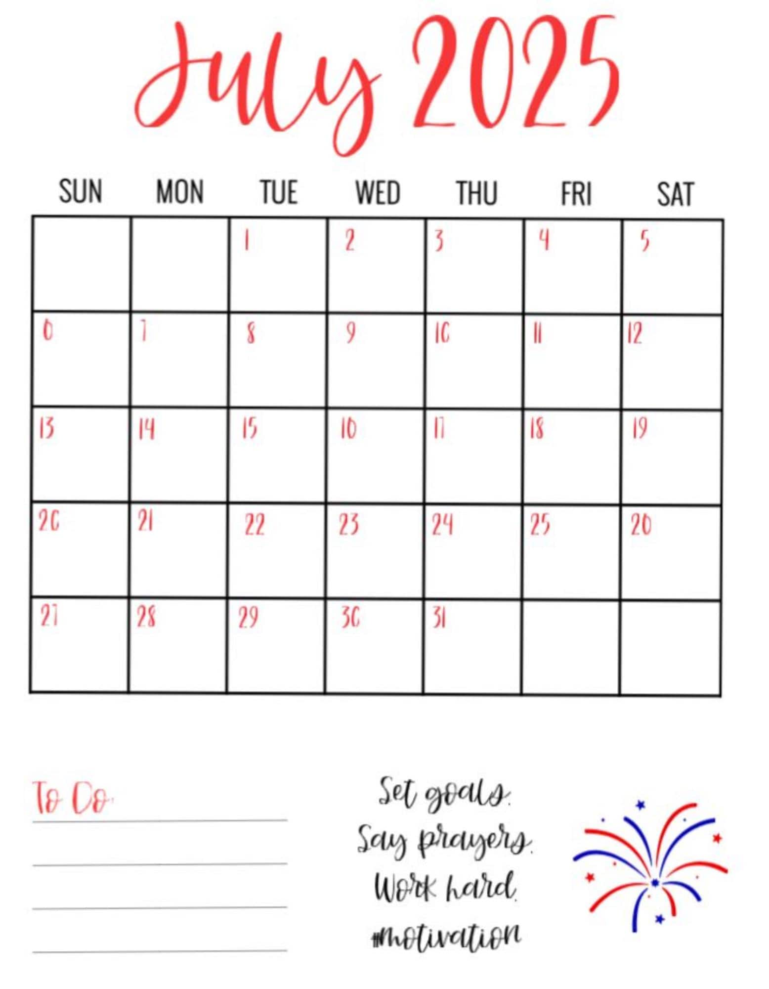 July 2025 Digital Download Calendar Etsy
