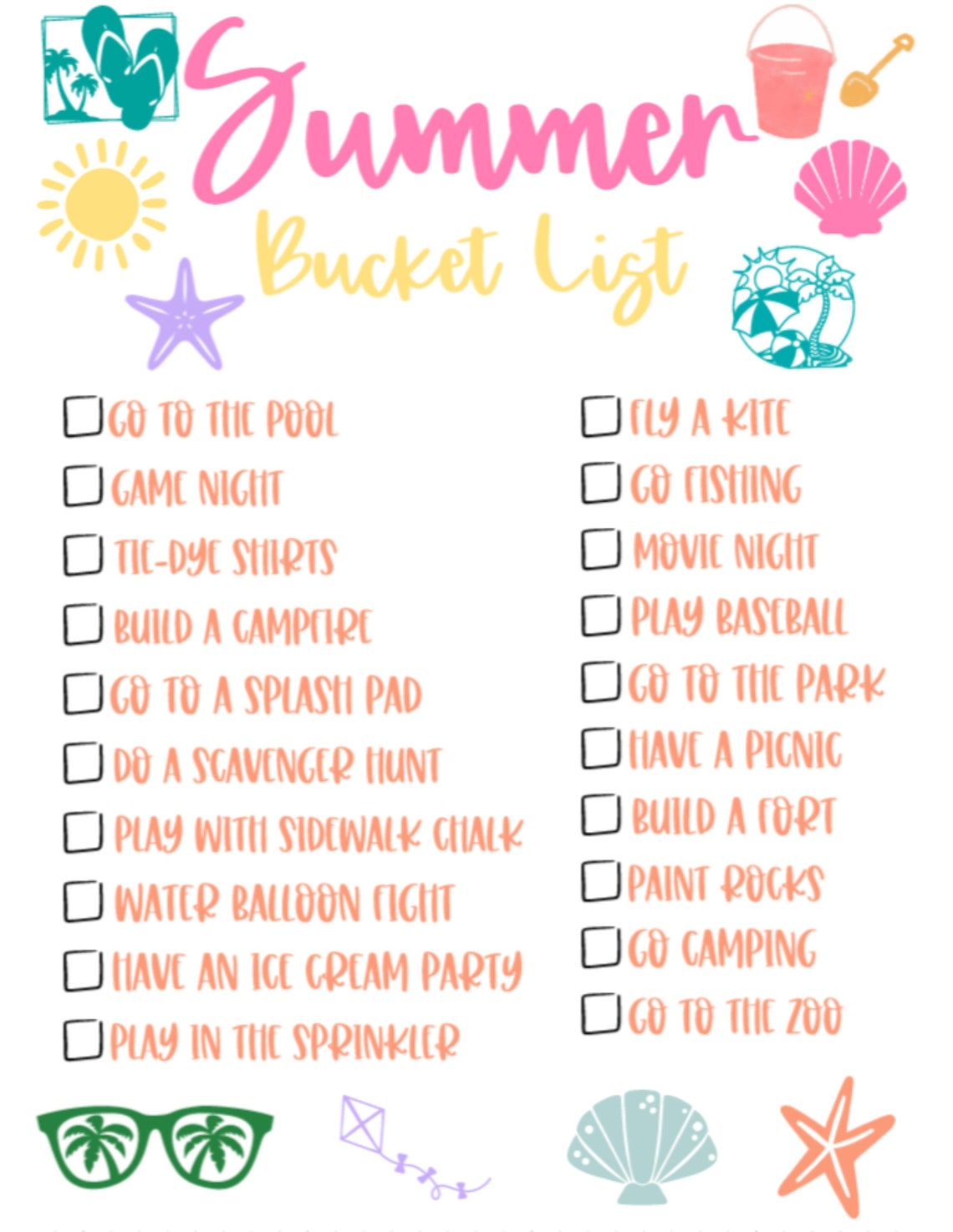 Digital Download Summer Bucket List - Etsy